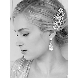 Mariell Gold Dangle Earrings for Brides with Cubic Zirconia Crystals, Art Deco Mosaic Design, Earrings for Wedding, Prom, Mother of the Bride