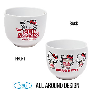 Silver Buffalo Hello Kitty Cup Noodles Nissin Boxed Ceramic Ramen Noodle Bowl with Chopsticks, 20oz
