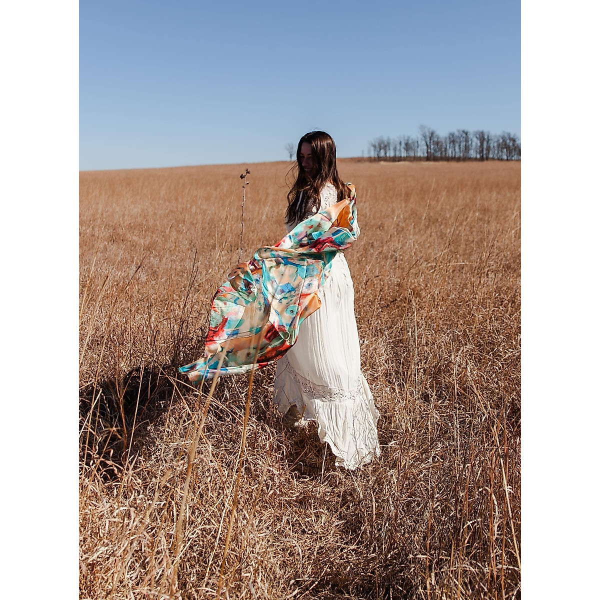 YupURStyle Women Fashion Silk Scarf Oblong Floral Oversize Soft Shawl Beach Wrap (Orange)