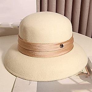 Wool Bucket Hats for Women French Vintage Lampshade Cap Ladies Autumn Winter Wide Brim Soft Fedoras Black