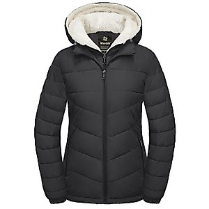 wantdo Women's Hooded Winter Coat Windproof Puffer Jacket with Hood Black Medium