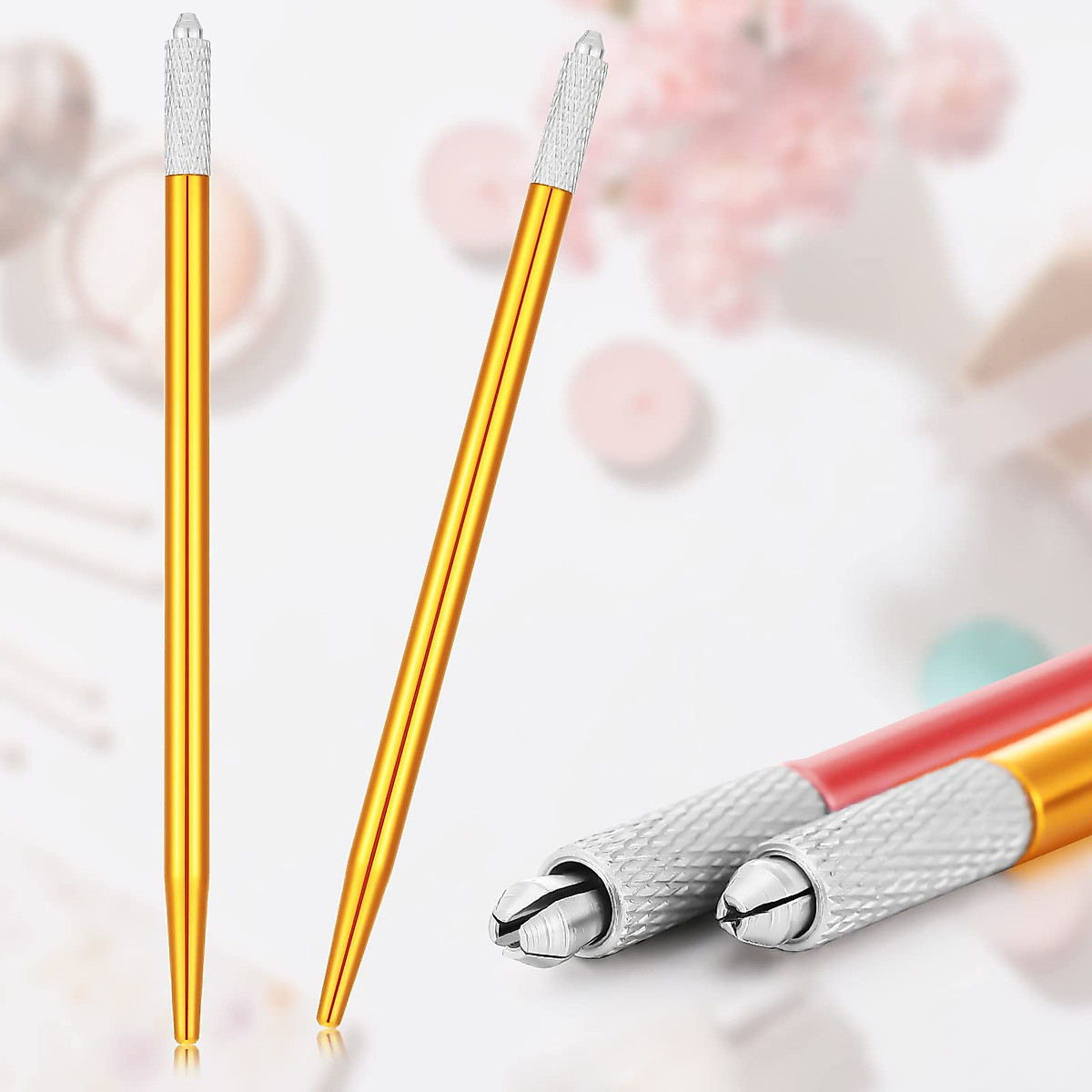 Leelosp 20 Pieces Microblading Pen Manual Eyebrow Pens Needle Holder Aluminum Microblading Hand Tools Light Microneedle Tool for Makeup Supplies Salons