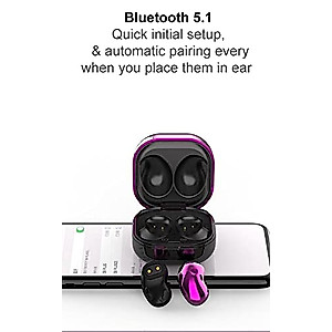 Acuvar Fully Wireless Bluetooth 5.1 Rechargeable IPX4 Waterproof Sweatproof Earbud Headphones with Microphone, Micro USB LCD Clock Charging Case Surround Stereo Bass and Noise Cancelling Calls (Pink)