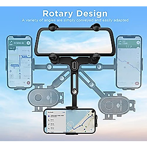 Rearview Mirror Phone Mount-Mirror Phone Holder for Car-Retractable Phone Holder Navigation-Car Phone Mount-Truck Phone Clip for Delivery Driver-Fit Mobiles 4"-7" Most Vehicles+2 Blind Spot Mirror.