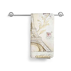 QICENIT Vintage Letter Paris Eiffel Tower with Flower and Butterfly Hand Towel White Super Soft Plush Highly Absorbent for Bathroom 15.7x27.5In