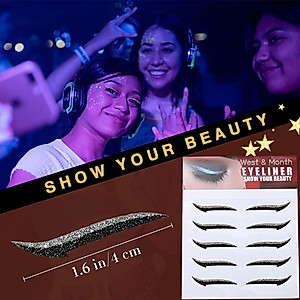 Uranian Eyeliner Stickers Glitter Eyeliner Stickers Instant Adhesive Eye Line Strip Reusable Eyeshadow Stickers Colorful Eyelid Tape for Party Eye Makeup Tool for Women and Girls (Silver)