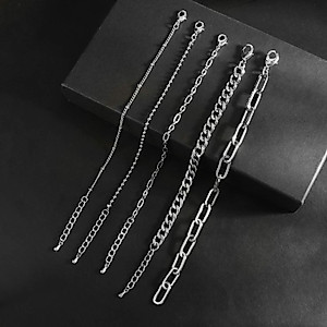 Elegance 11 designs Silver Link Bracelet for Women Silver Plated Dainty Link Beads Bracelets Adjustable Layered Metal Link Bracelet Set Handmade Fashion Jewelry