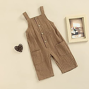 Mubineo Toddler Baby Girl Boy Solid Pocket Overalls Comfy Overall Romper Jumpsuit (Brown, 12-18 Months)