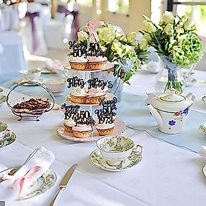 30 PCS Vintage 1973 Cupcake Toppers Glitter Fifty Awesome Since 1973 Happy 50th Birthday Cupcake Picks 50 Fabulous Cake Decorations for Cheers to 50th Birthday Anniversary Party Supplies Black