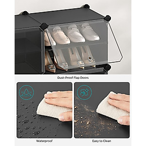 SONGMICS Shoe Rack, 8 Cubes Shoe Organizer with Doors, 32 Pair Plastic Shoe Storage Cabinet, for Bedroom, Entryway, Steel Frame, Plastic Panel, Black ULPC034B01