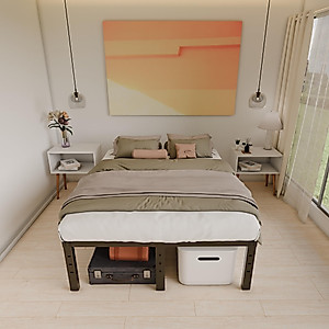 HOBINCHE 14 Inch Metal California King Size Bed Frame No Box Spring Needed - Easy Assembly Heavy Duty Noise Free Bedframes - Double Black Basic Steel Slats Platform with Storage