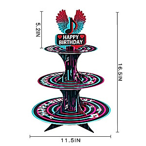 GLURUITE Tik Music Cupcake Stand 3-Tier Musical Birthday party decorations, Tok Musical Cupcake Tower for Music Themed Party Supplies Favors