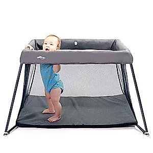 UNiPLAY Foldable Travel Crib, Lightweight Portable Playpen, Easy to Pack Playard with Comfortable Mattress and Breathable Mesh Liner for Infants and Toddlers