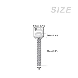 METALLIXITY Flange Hex Head Bolts (M8x55mm) 10pcs, Hexagon Bolt Fully Thread Screw - for House Construction Hardware Fasteners