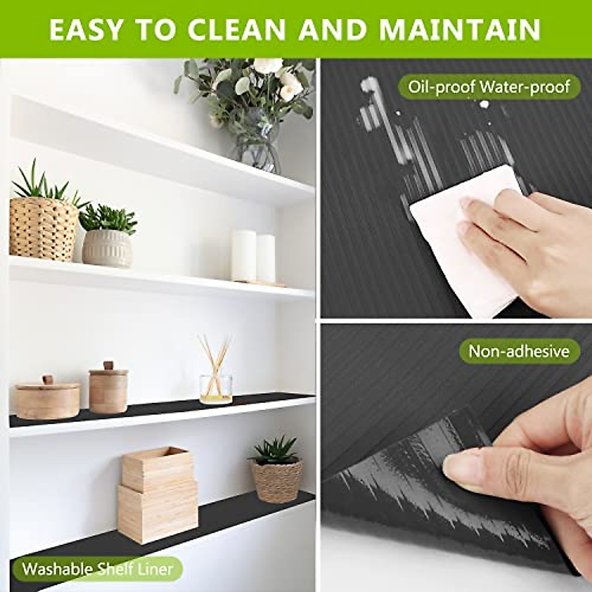 Shelf Drawer Liner for Kitchen Cabinets, Durable Pantry Shelving Liners for Tool Box Closet Refrigerator Non Stick Waterproof Plastic Cabinet Protector Liners Mat Washable, Black 11.8 x 78.7 inches