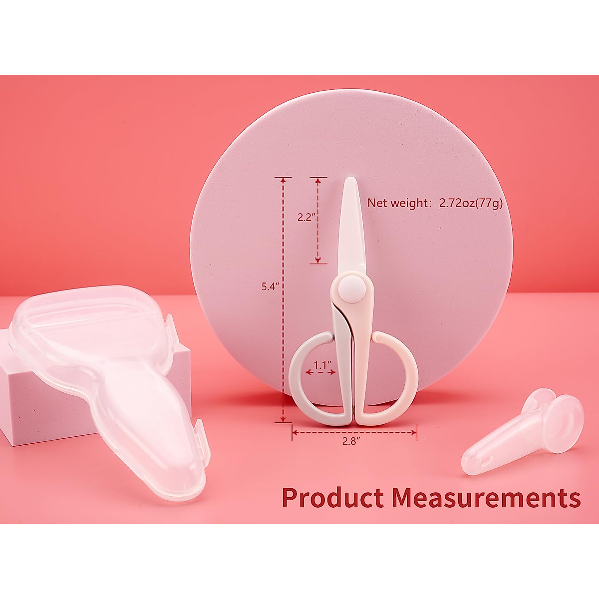 Ceramic Scissors for Baby Food Cutting, Safety Healthy BPA Free Toddler Feeding Shears with Protective Blade Cover and Portable Travel Case-Pink/Grey