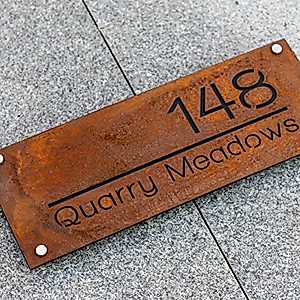 Rusted Steel Modern House Number for Outside, Address Number Plaque, Custom Sign,Personalized Sign (40X15CM)