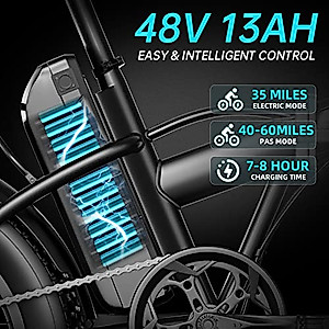 Mukkpet Electric Bike for Adults,ebike,Folding e Bike,Fat tire ebike 500W 48V 13AH Removable Lithium Battery 20 * 4.0'' Fat Tire City ebike for Adult Folding Ebike for Men Women (Black) (Black)