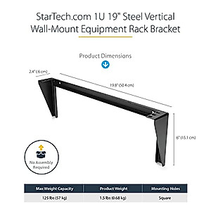 StarTech.com 1U Wall Mount Patch Panel Bracket – 19 in – Steel - Vertical Mounting Bracket for Networking and Data Equipment , TAA (RK119WALLV)