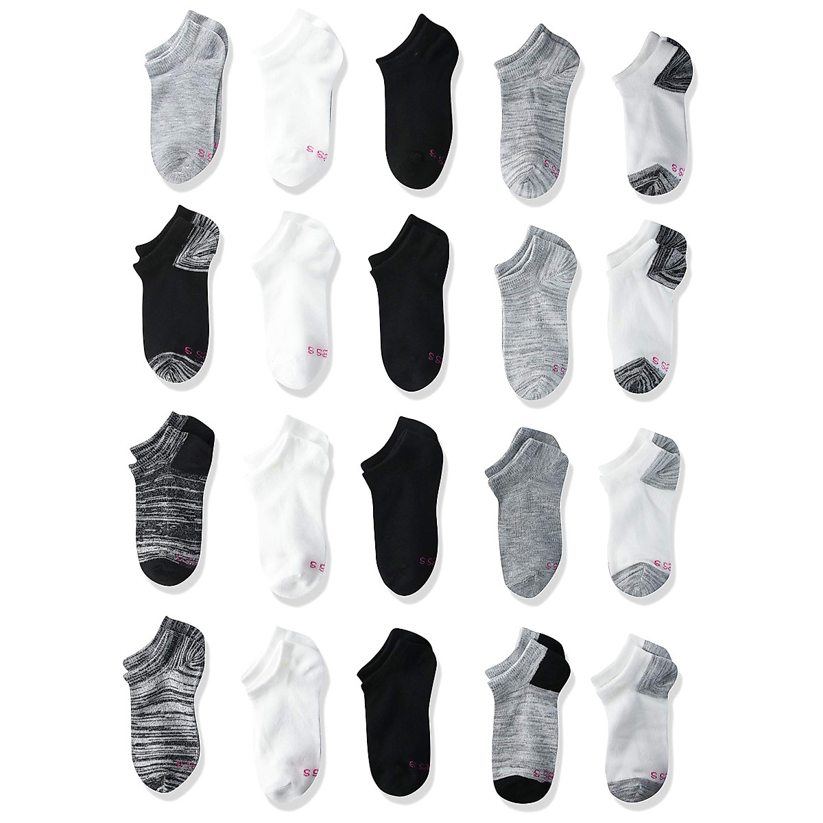 Hanes girls 20-pair Super Value No Show fashion liner socks, Assorted, 4 US
