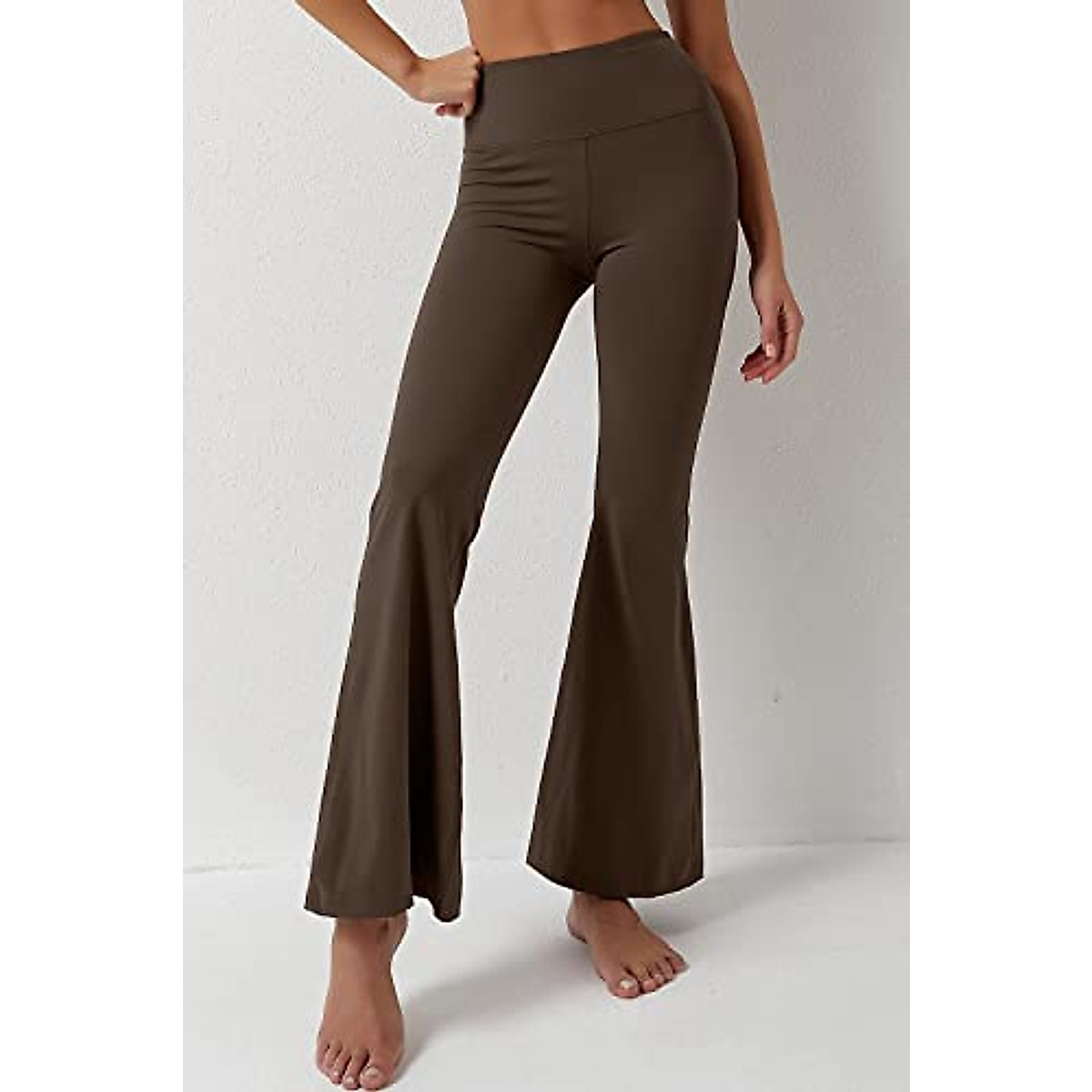 QINSEN Wide Leg Yoga Pants for Women High Waisted Casual Flare Leggings Workout Pants Cocoa Brown L