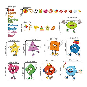 wondever Colorful Shapes Wall Stickers Educational Learning Geometry Peel and Stick Wall Art Decals for Toddlers Kids Room Classroom Playroom