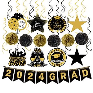 35Pcs Graduation Decorations Pre-Assembled Hanging Swirls 2024 GRAD Banner Graduation Party Decorations Class of 2024 for Classroom Home Party