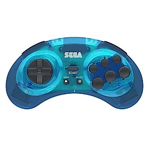 Retro-Bit Official Sega Genesis Bluetooth Controller 8-Button Arcade Pad for Nintendo Switch, Android, PC, Mac, Steam (Clear Blue)