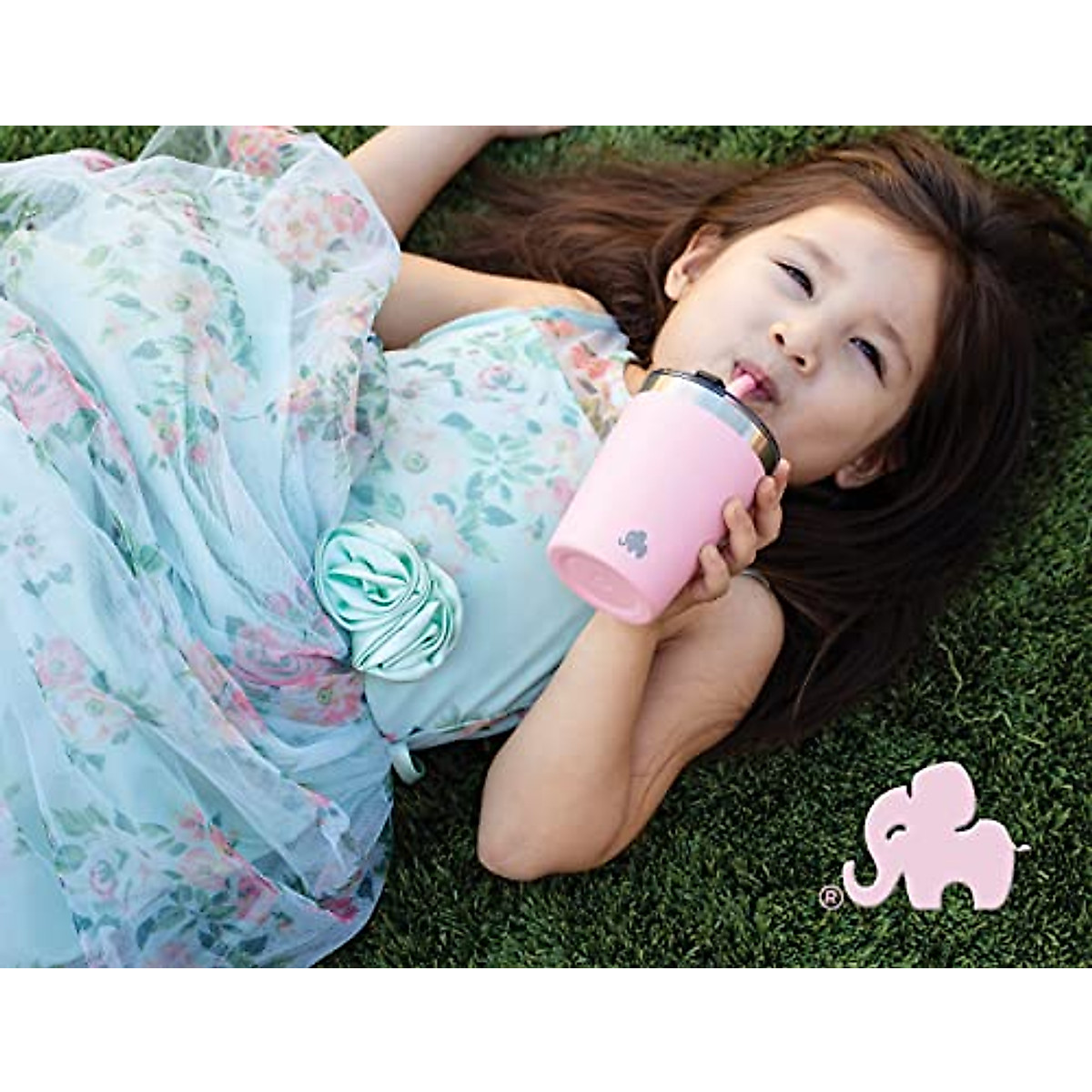 ELEFANT Kids & Toddler Cups (SET of 2), Stackable Stainless Steel Insulated Tumblers with BPA FREE Leak Proof Lids and Reusable Silicone Straws, Elegant, Powder Coated (PINK + PURPLE)