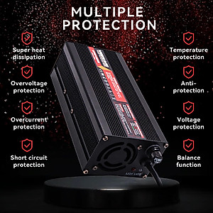 WAOUKS 58.8V 6A Charger 52V Li-ion Battery Charger Black Aluminum Case with Switch Cooling Fan DC Output 3pin XLR Connector Used for 14S 52V Lithium Battery Pack 58.8V Smart Charger