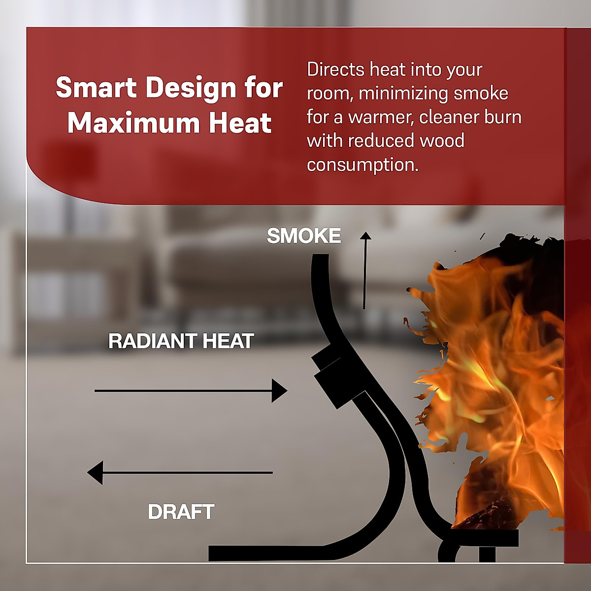 Grate Wall of Fire Model M-6 Smoke-Free Fireplace Grate – 26" Wide x 15" Tall – Durable Alloy Steel Construction, Increases Heat Output, Eliminates Smoke Issues, Ideal for Larger Fireplaces