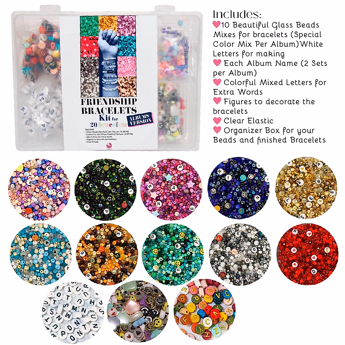 El Galeón Friendship Bracelet Kit DIY Albums Mix Beads for Bracelets Glass Alphabet Letter Beads Elastic (Albums Version)