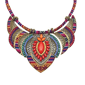 YAZILIND Ethnic Style Chunky Colorful Collar Festival Tribal Beaded Bib Choker Costume Necklace (Colorful)