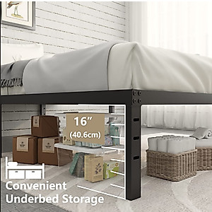 LOBEEDD 18 Inch Full Size Bed Frame Tall Heavy Duty Metal Platform Bed Frames with 3500 lbs Steel Slat Support/No Box Spring Needed/Easy Assembly/Noise Free (Black)