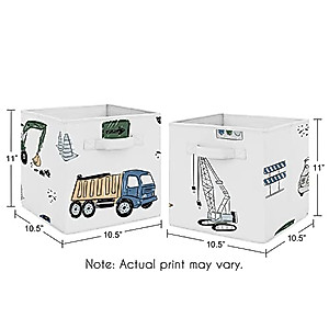 Sweet Jojo Designs Construction Truck Foldable Fabric Storage Cube Bins Boxes Organizer Toys Kids Baby Childrens - Set of 2 - Grey Yellow Black Blue and Green Transportation