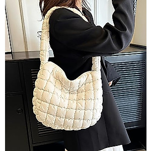 Quilted Tote for Women - Puffer Lightweight Padding Shoulder Hobo Satchel Handbag Cloud Bag With Zip 2024
