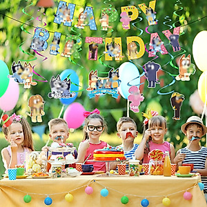 Blue Dog Birthday Party Supplies, Blue Dog Birthday Party Decorations Banner and Hanging Swirls for Kid, Boys And Girls Happy Birthday Banners