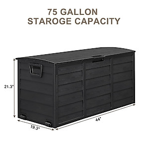 TURRIDU 75 Gallon Plastic Yard Storage Box with 2 Wheels & Lockable Seat, Outdoor Storage Deck Box Chest for Backyard Porch Patio Garden, All-Weather Storage Container for Tools Toys, Black