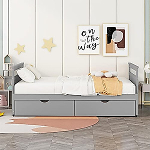 ODC Solid Wood Extendable Daybed,Twin to King Daybed with 2 Drawers,Wooden Daybed with Trundle,Convertible Sofa Bed for Bedroom Living Room