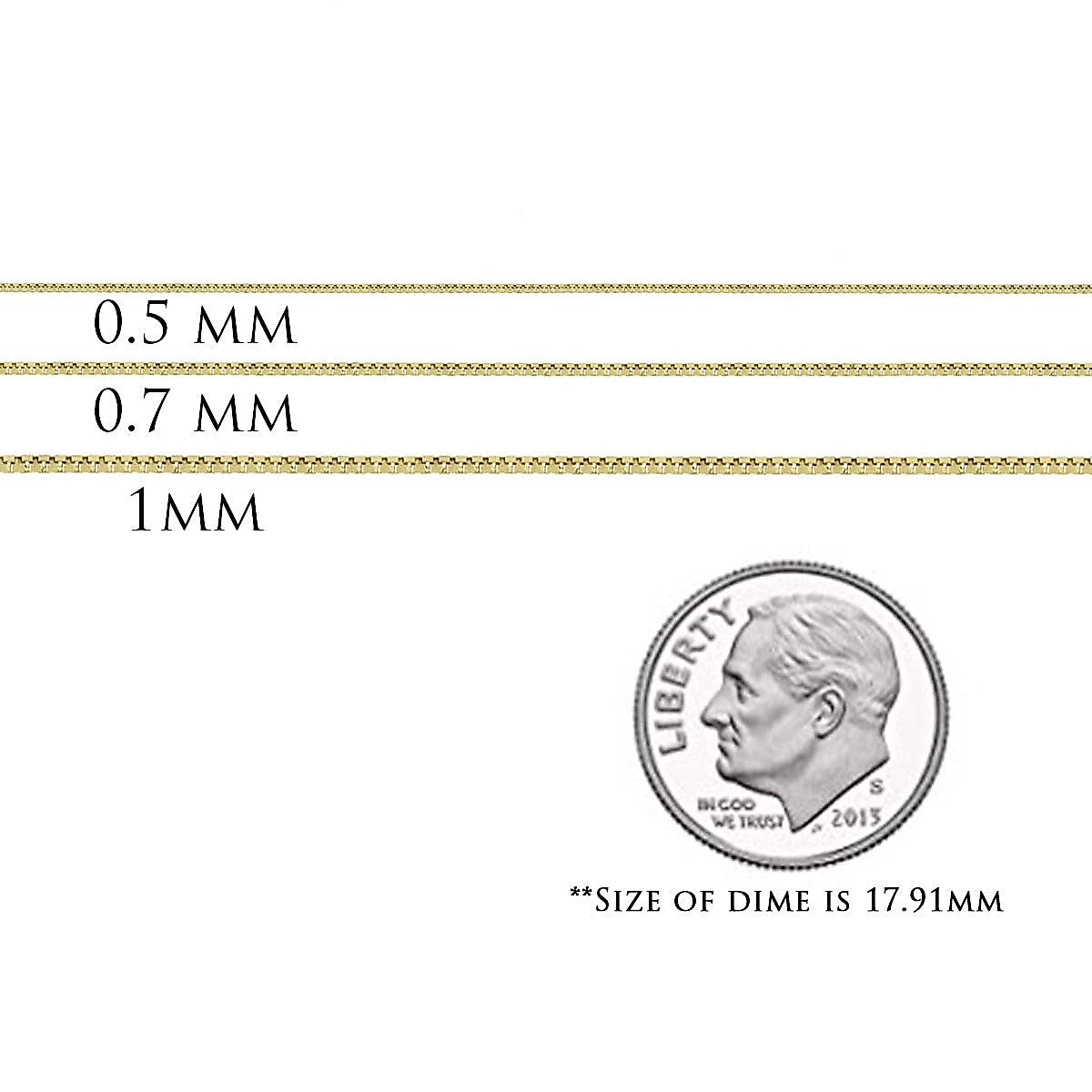 Honolulu Jewelry Company 14K Thin Real Solid Yellow Gold 0.5mm Box Chain Necklace Spring-Ring Clasp - 18 Inches