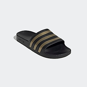 adidas unisex adult Adilette Aqua Slide Sandal, Core Black/Gold Metallic/Core Black, 11 Women Men US