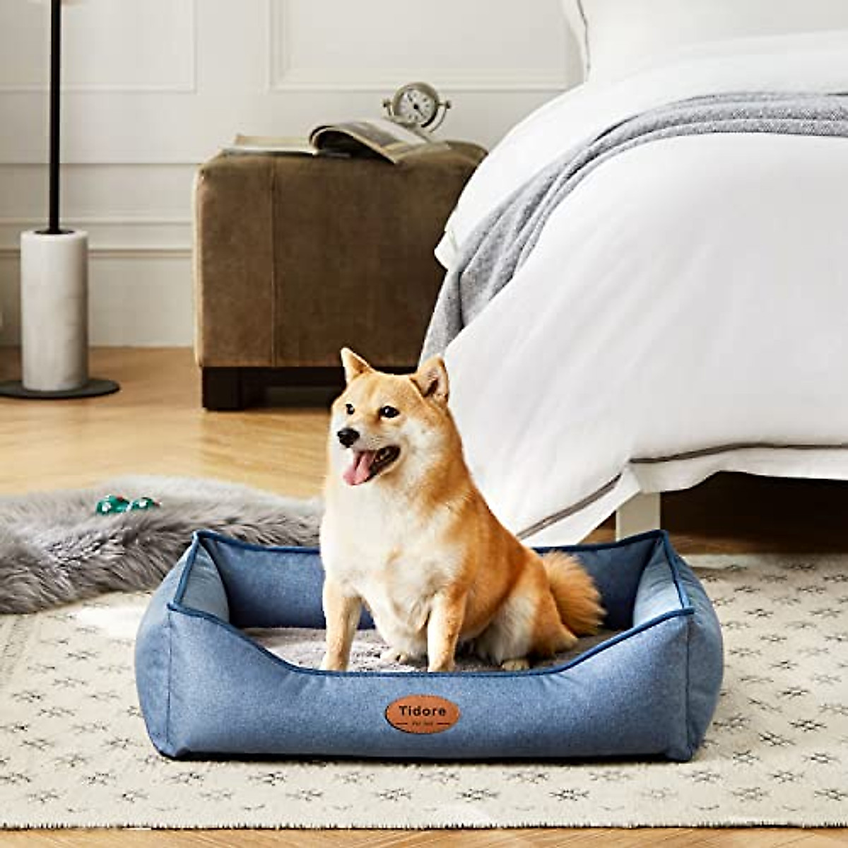 Tidore Orthopedic Dog Beds for Small/Medium Dogs,Comfortable Egg-Crate Foam Sofa Pet Bed with Washable Removable Cover,Waterproof Lining and Nonskid Bottom Mat (Medium, Light Blue)