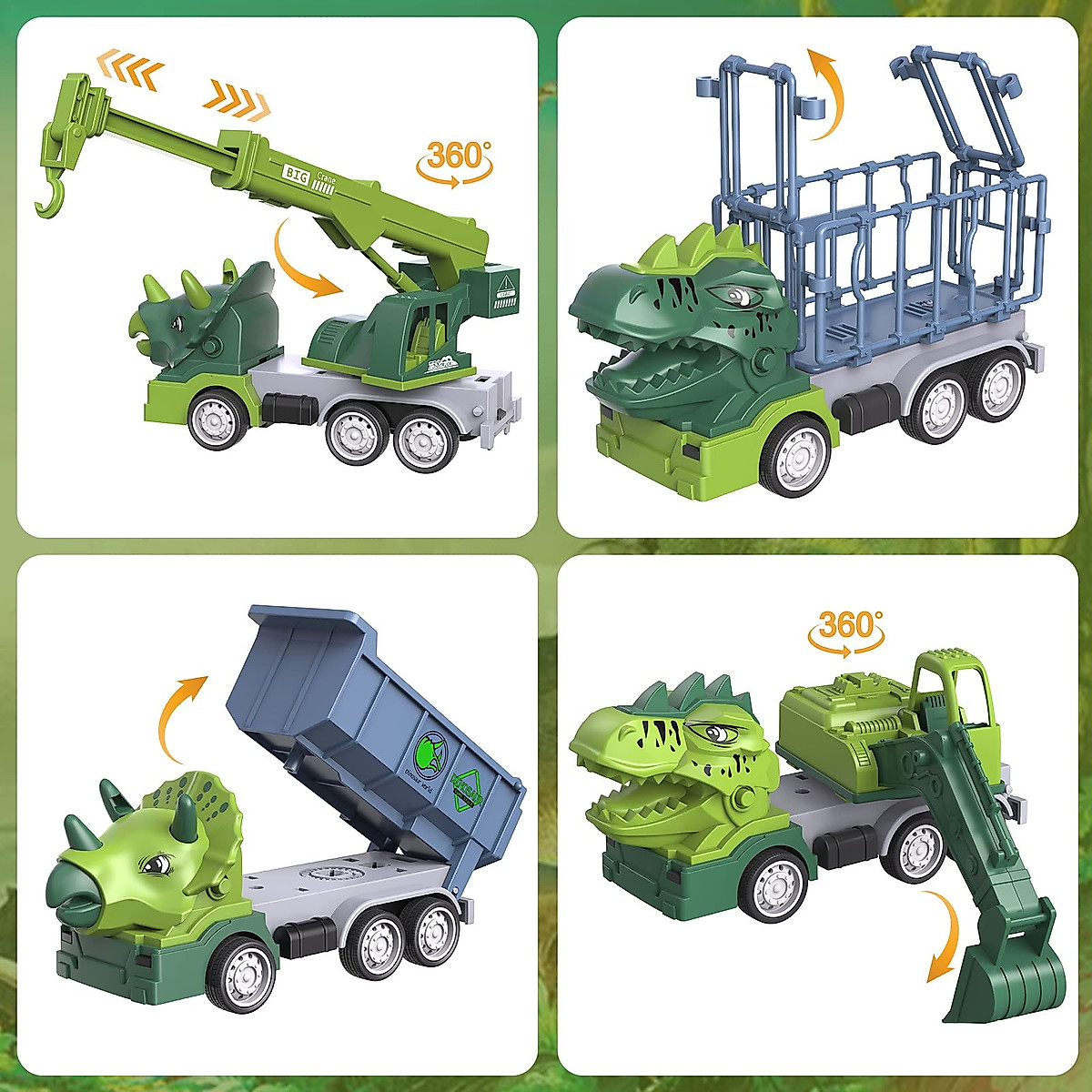 Yoocaa Dinosaur Toys for Kids | Dinosaur Monster Truck with Roaring Sounds | Construction Vehicles Toys Cars Playset with Playmat | Educational Toys Gifts for Boys Toddler 3,4,5,6 Years Old (24 Pcs)