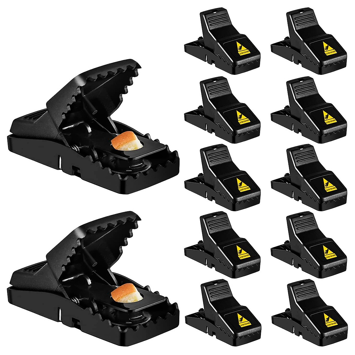Mouse Trap, 12 Pack Mouse-Traps-Indoor-for-Home Quick Effective Sanitary Safe Mouse Catcher & OWLTRA Indoor Electric Mouse Trap, Instant Kill Rodent Zapper with Pet Safe Trigger, Black, Small