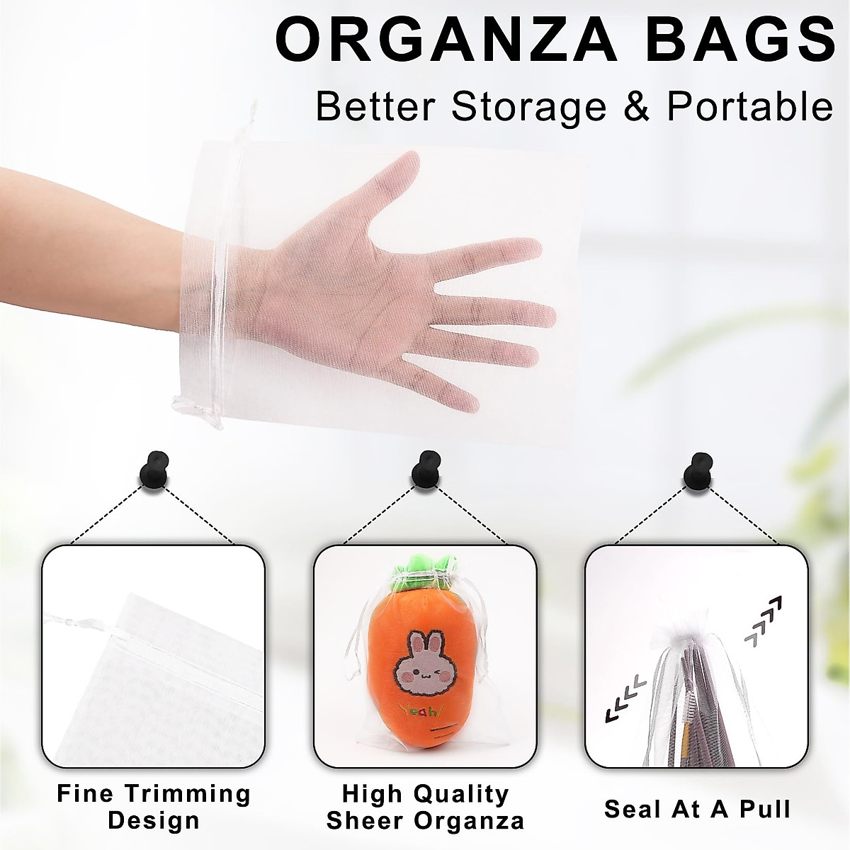 ANZNKU 50 Pack White Organza Bags 6x9 inches, Organza Gift Bags Mesh Drawstring Bags, Mesh Bags for Gifts Premium Sheer Organza Bags, Wedding Party Christmas Halloween Favor Bags