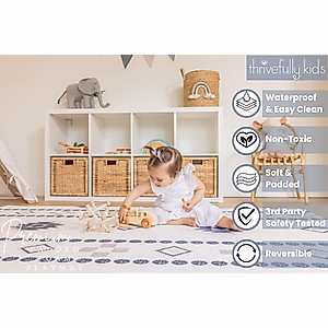 ThriveFully Kids Baby Play Mat for Floor | Toddler Tummy Time Crawling Mat | Soft Non-Toxic Foam Playmat | Non-Slip Waterproof Reversible Easy to Clean (Lotus/Desert Pink - 78" x 54")
