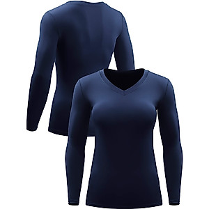 CADMUS Women Long Sleeve Shirt for Workout Dry Fit Yoga Tee Shirts, 3 Pack, Black, Grey, Navy Blue,Large