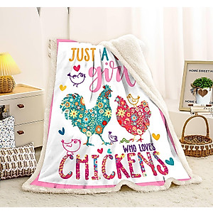 Cute Chicken Blanket Just A Girl Who Loves Chickens Blankets Super Soft Sherpa Throw Blanket Bedding Decor Gifts for Kids Boys Girls Toddler Adults 60"x50"