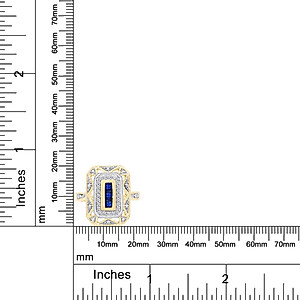 14K Yellow Gold Over Sterling Silver Simulated Blue Sapphire & Diamond Accent Art Deco-Style Ring (1/10 cttw, I-J Color, I3 Clarity) Ring Size-7