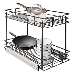 PIOJNYEN Pull Out Cabinet Organizer, 2-Tier Cabinet Pull Out Shelves, Kitchen Cabinet Organizer for Storing Kitchen Utensils Such As Dinner Plates, Bowls, Spices, Baking Supplies (10.5" W X 21.5" D)